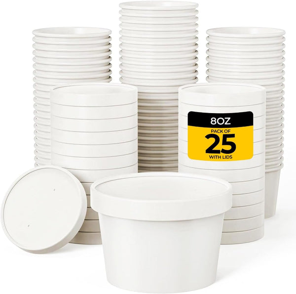 Zuvo 8 oz Disposable Soup Containers with Lids (Pack of 25) - Durable ...